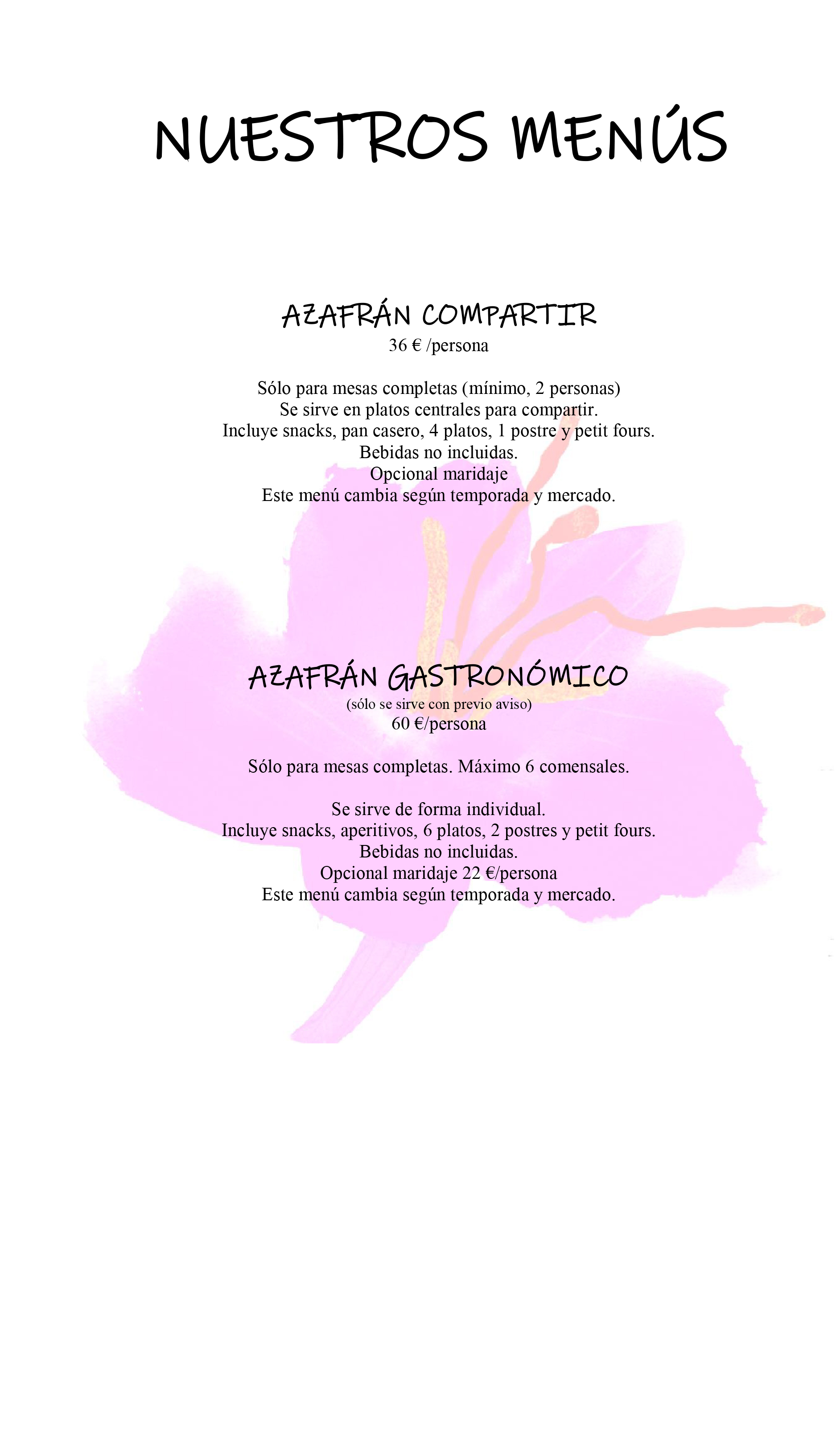 MENÚS | Azafrán Restaurante