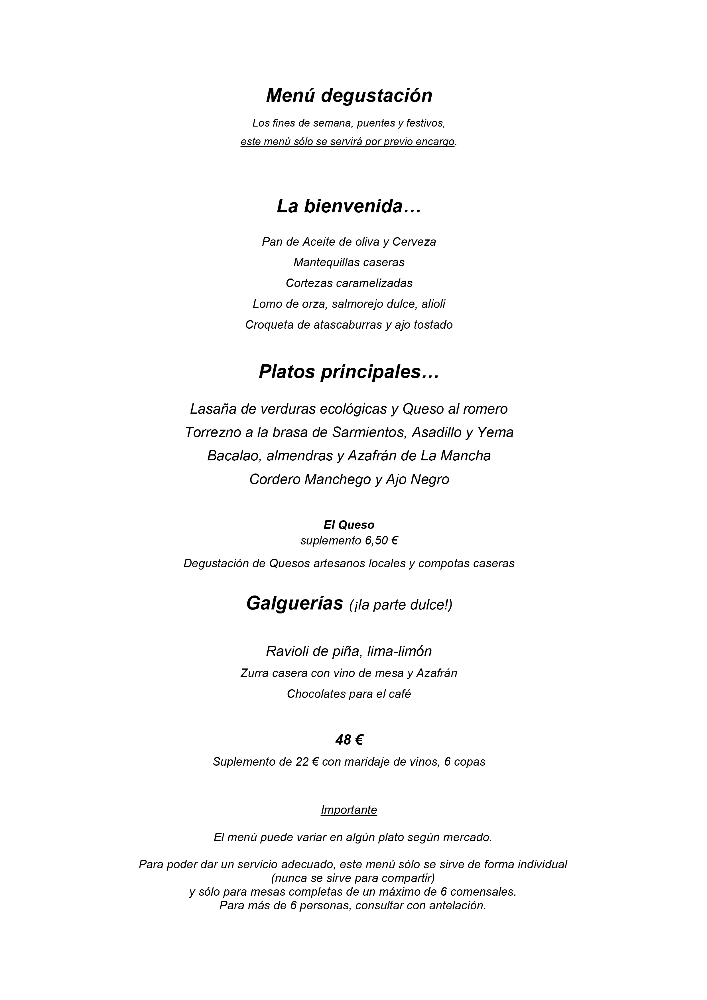 Menú Degustación Azafrán Restaurante